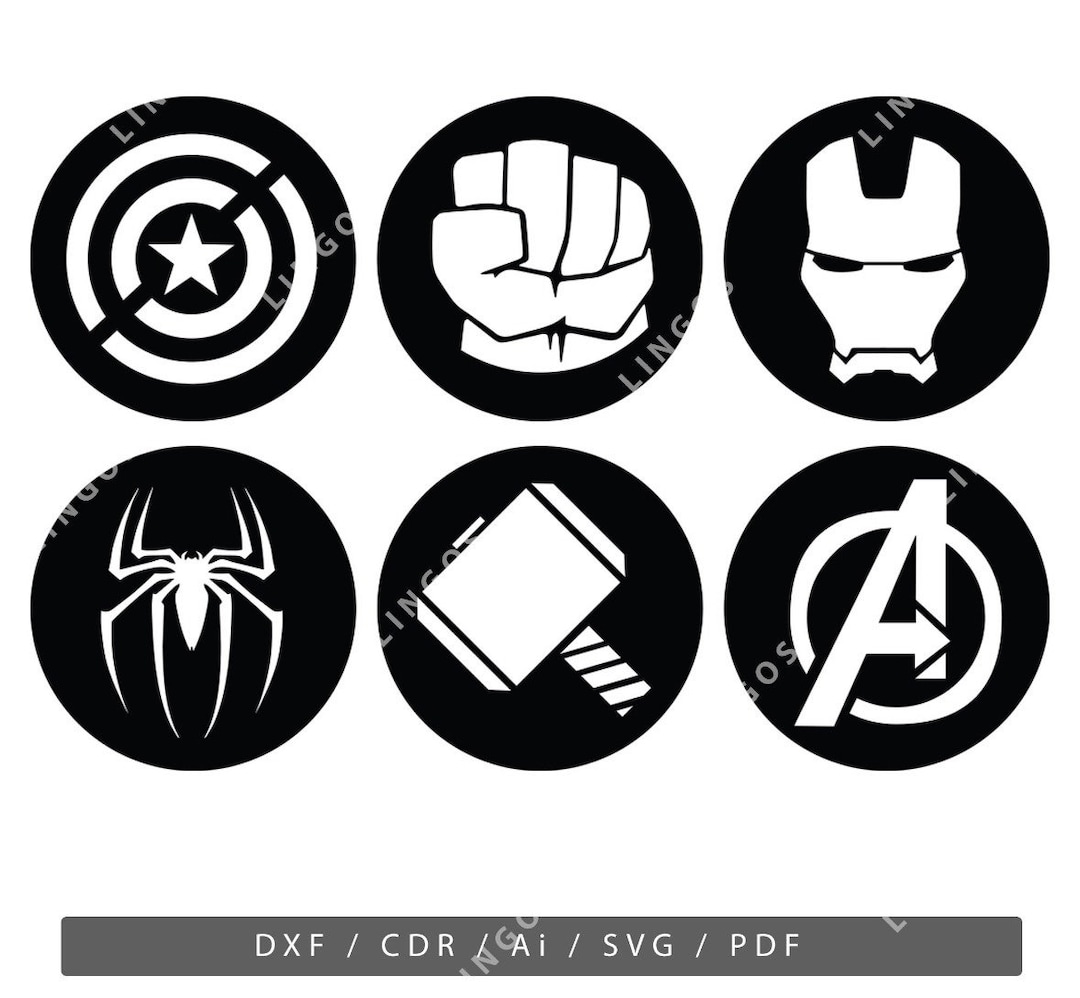 Marvel Avengers Round Logo Set Iron Man Spider-man Thor Hulk Captain ...