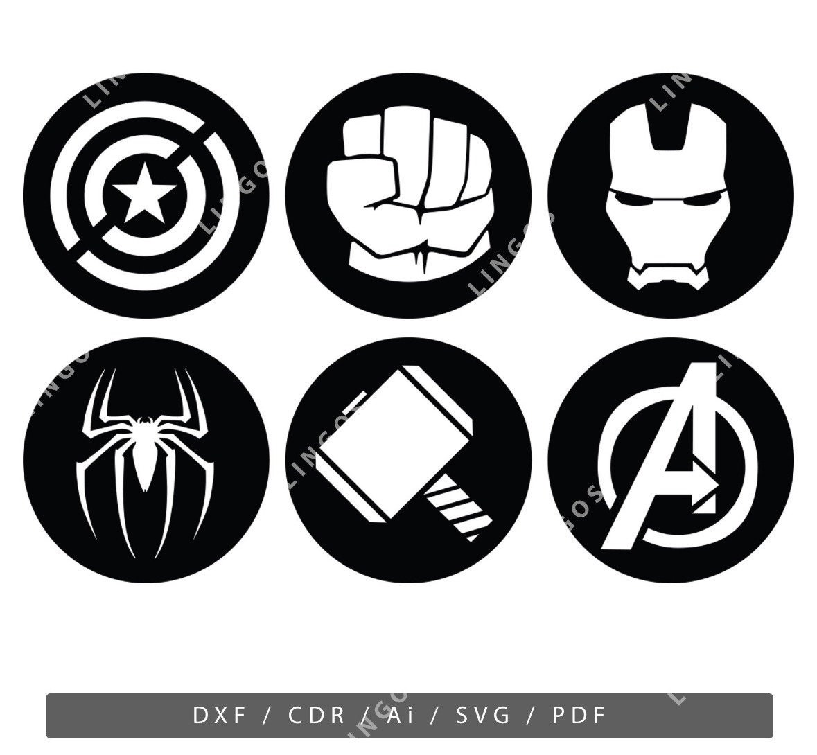 Marvel Avengers Round Logo Set Iron Man Spider-man Thor Hulk Captain ...