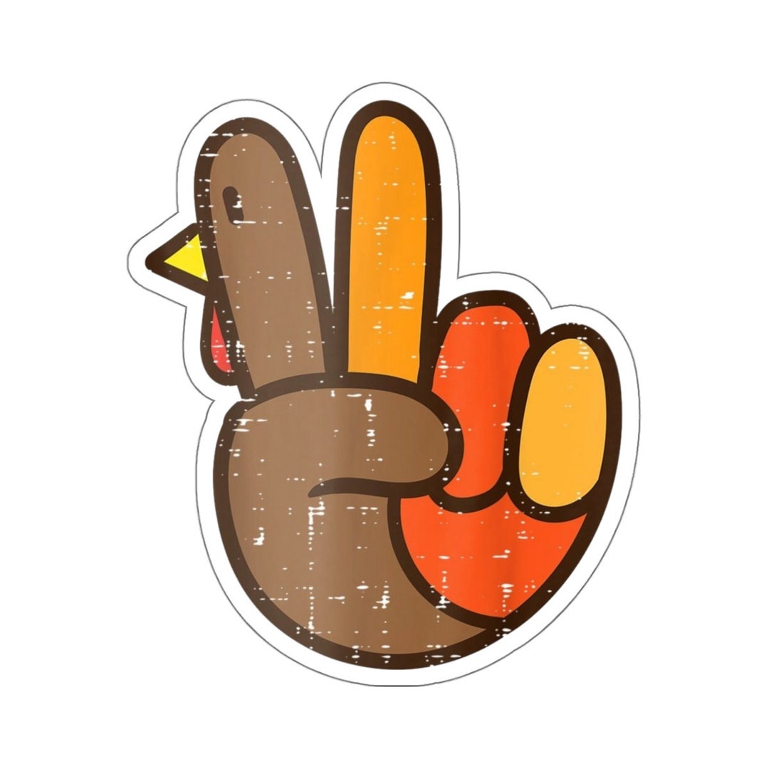 Peace Sign Turkey Hand Thanksgiving Kiss-cut Stickers Hippie Distressed ...