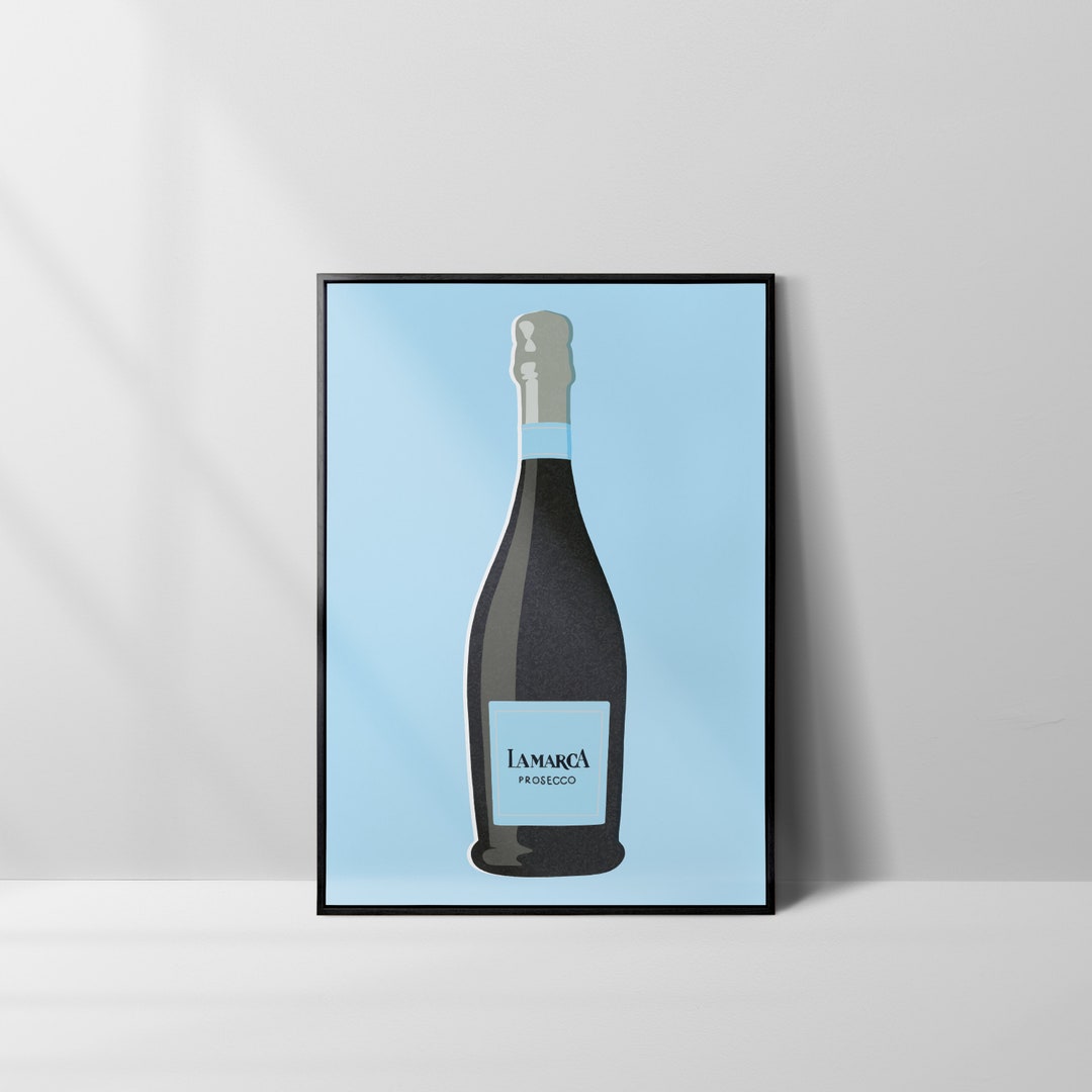 Trendy Prosecco Art Print, Champagne Bottle Wall Decor, Blue Cool Print ...