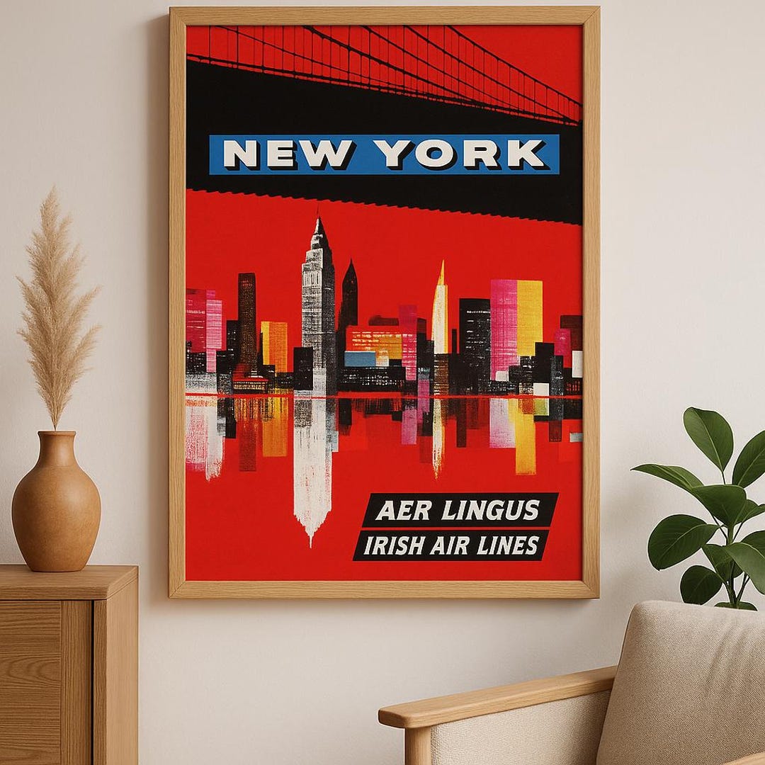 New York City Skyline – Vintage Aer Lingus Travel Poster (1960s Irish ...