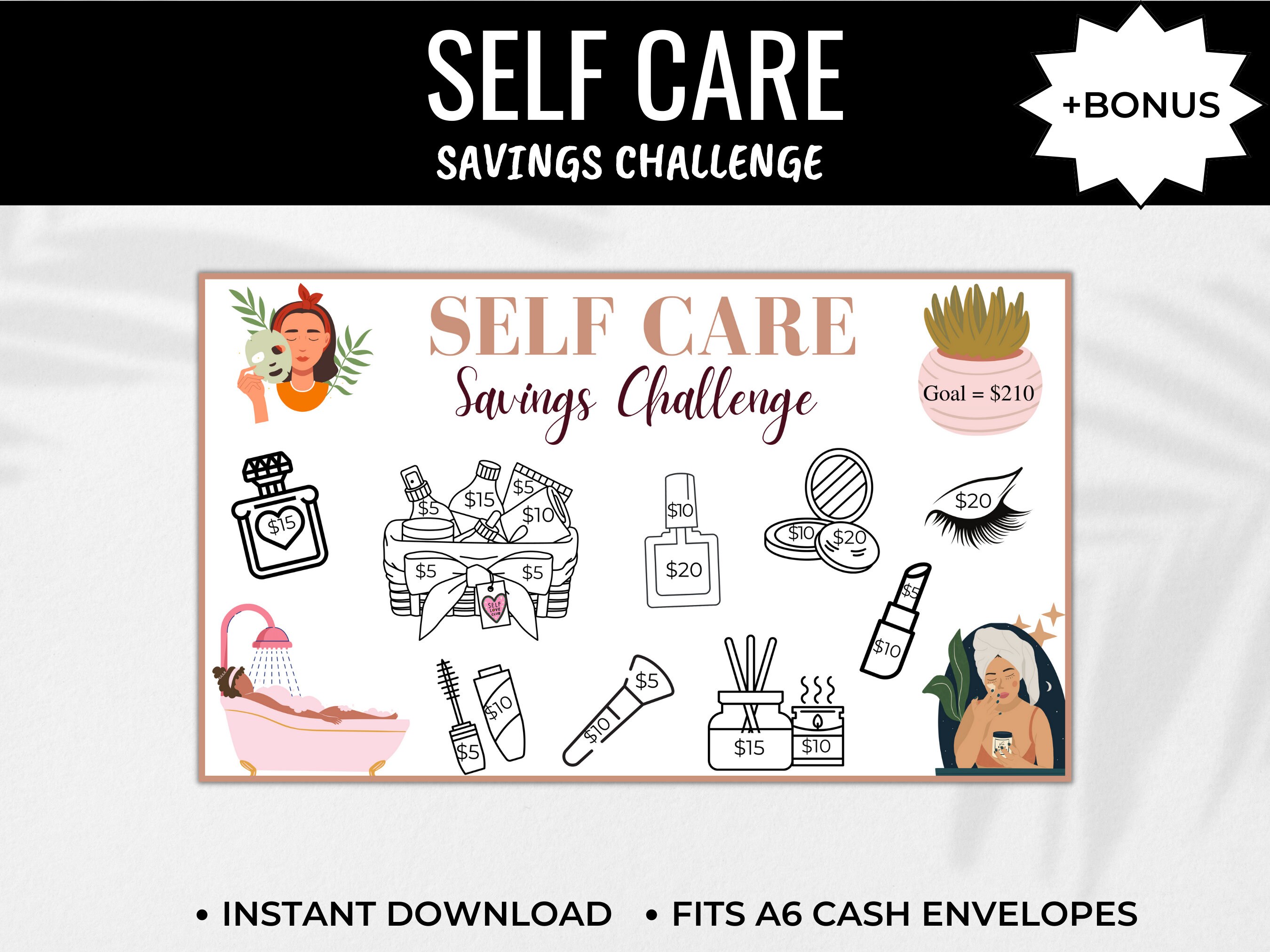 Self Care Saving Challenge Printable A6 Savings Challenge - Etsy