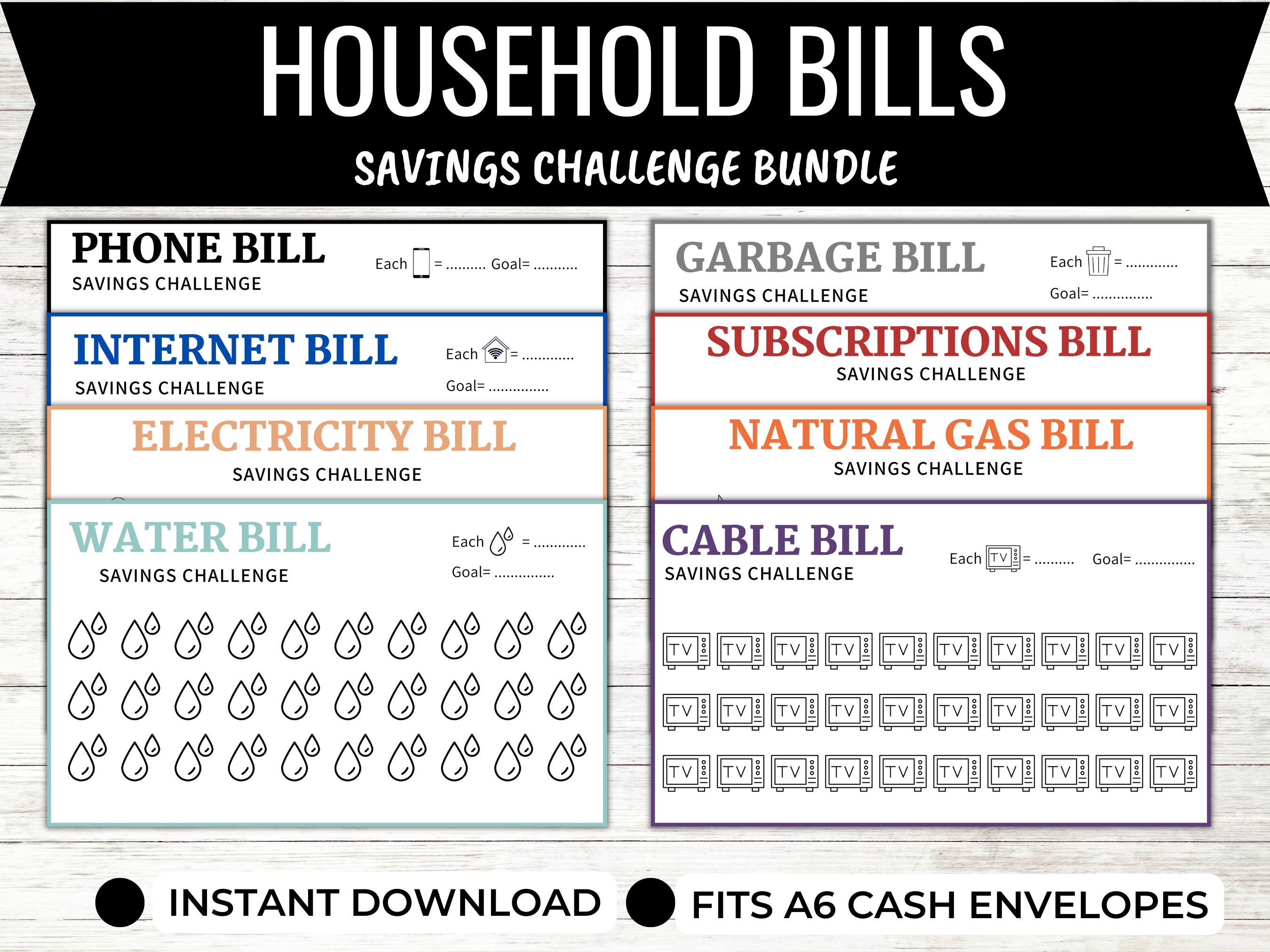 Household Bills Savings Challenge Bundle, Printable Utilities Savings ...