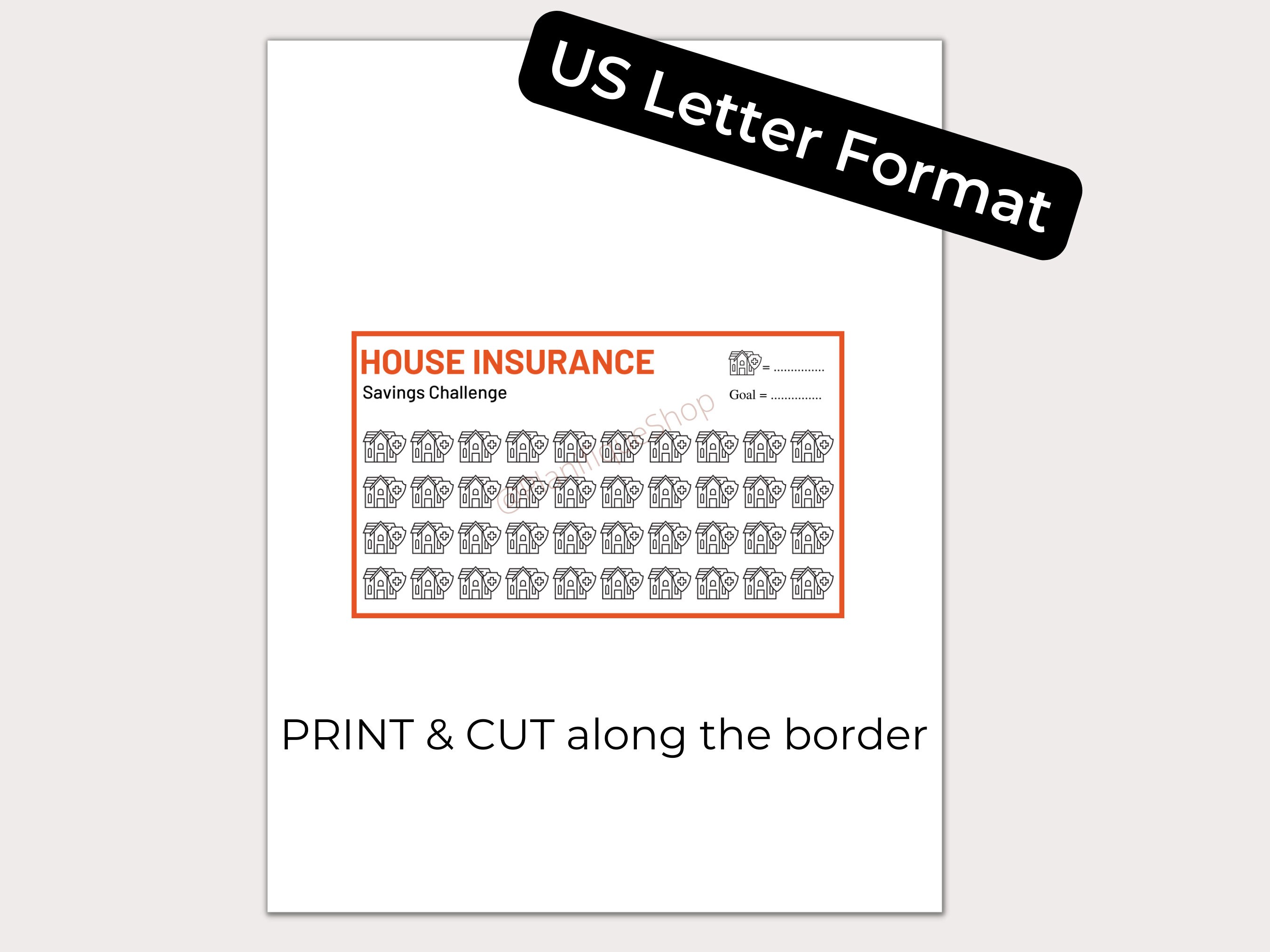 House Insurance Savings Tracker, Mini Savings Challenge Printable ...