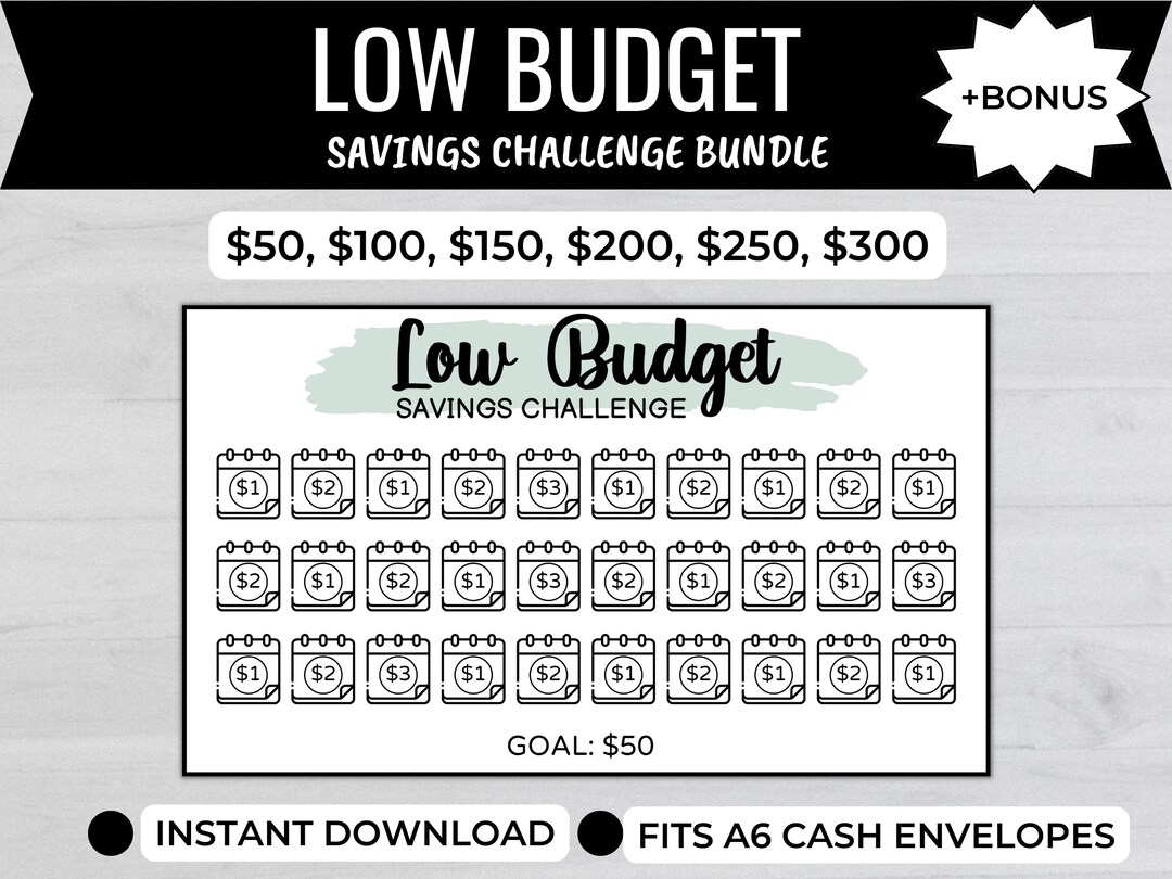 Low Income and Low Budget Savings Challenge, Printable Savings Tracker ...