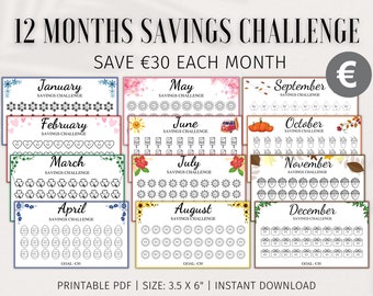 12 Month Savings Challenge Printable Monthly Saving Tracker - Etsy