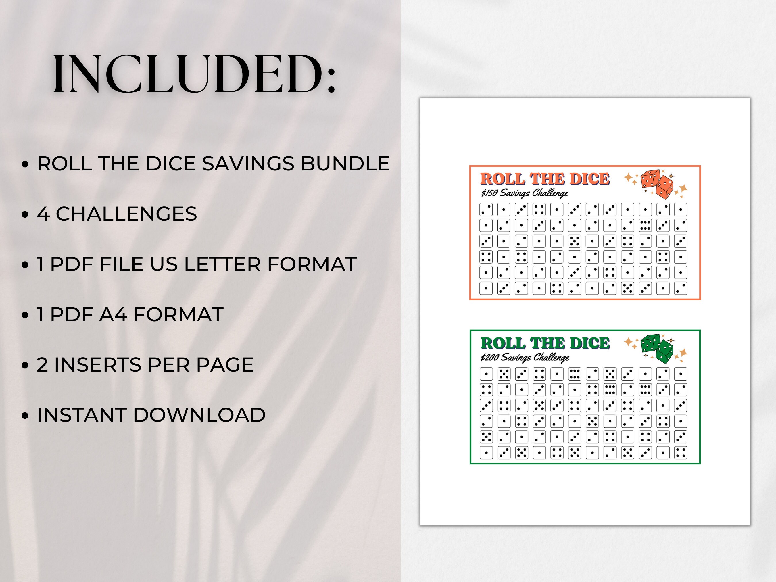 Roll the Dice Savings Challenge, A6 Savings Tracker, for A6 Budget ...