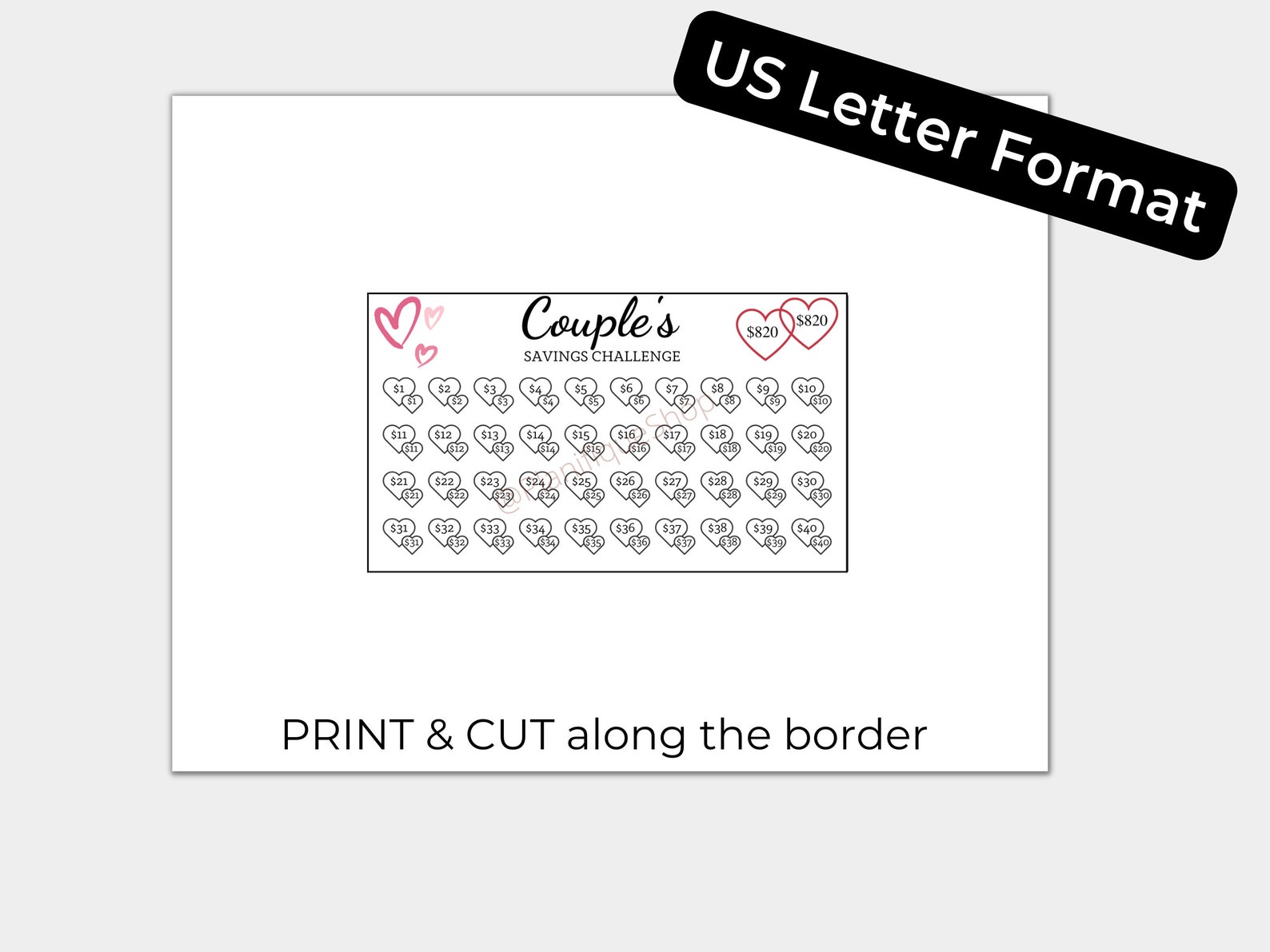 Couple's Savings Challenge,printable Savings Tracker, Mini Couple Saving Challenge, Budget ...
