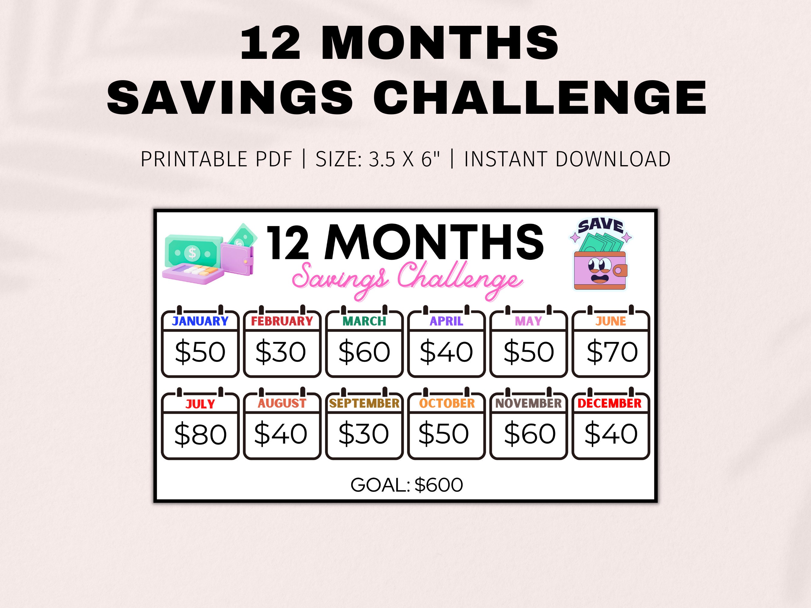 12 Month Savings Challenge Printable Savings Tracker Save - Etsy Australia