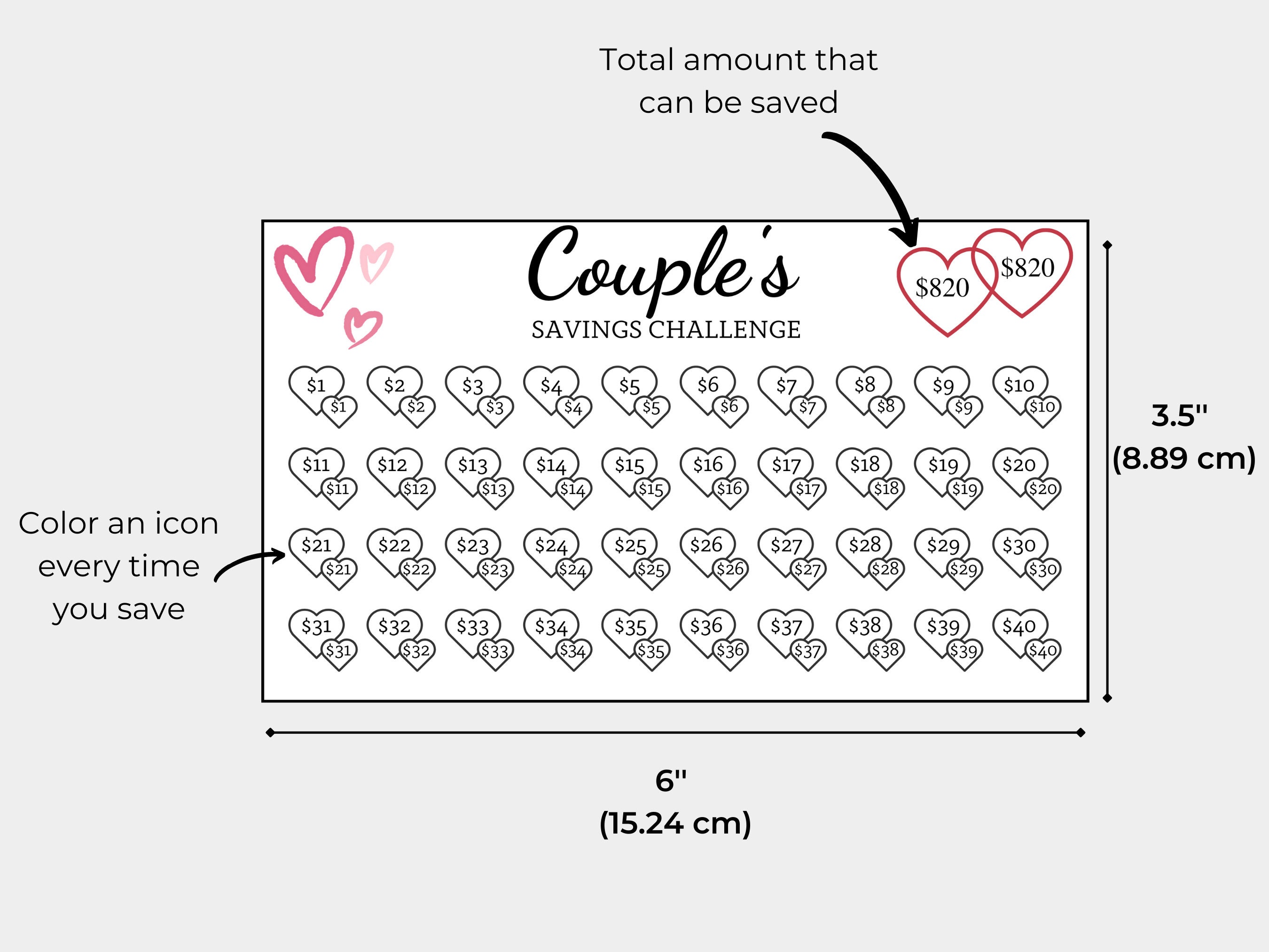 Couple's Savings Challenge,printable Savings Tracker, Mini Couple ...