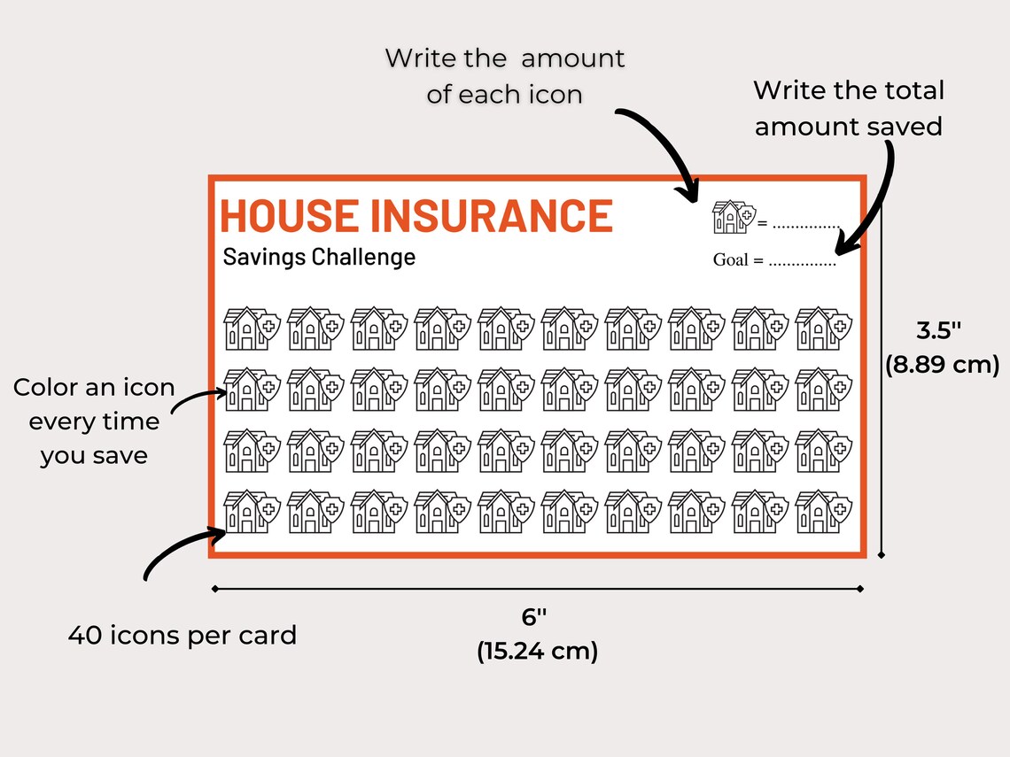 House Insurance Savings Tracker, Mini Savings Challenge Printable ...