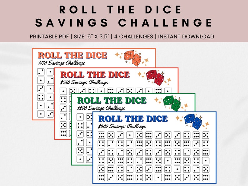 Roll the Dice Savings Challenge, A6 Savings Tracker, for A6 Budget ...