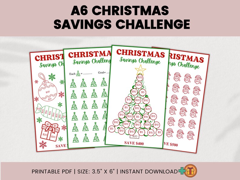 Christmas Savings Challenge Printable, A6 Savings Challenge Bundle, Low ...