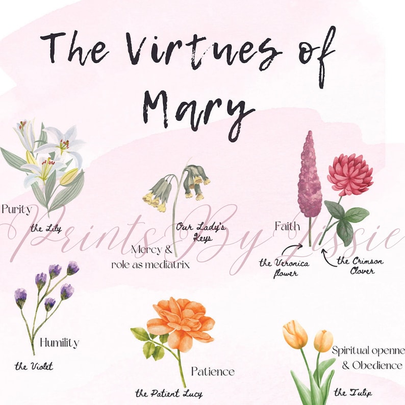 Mary's Virtues Catholic Art Print Catholic Gifts for Women Nursery ...