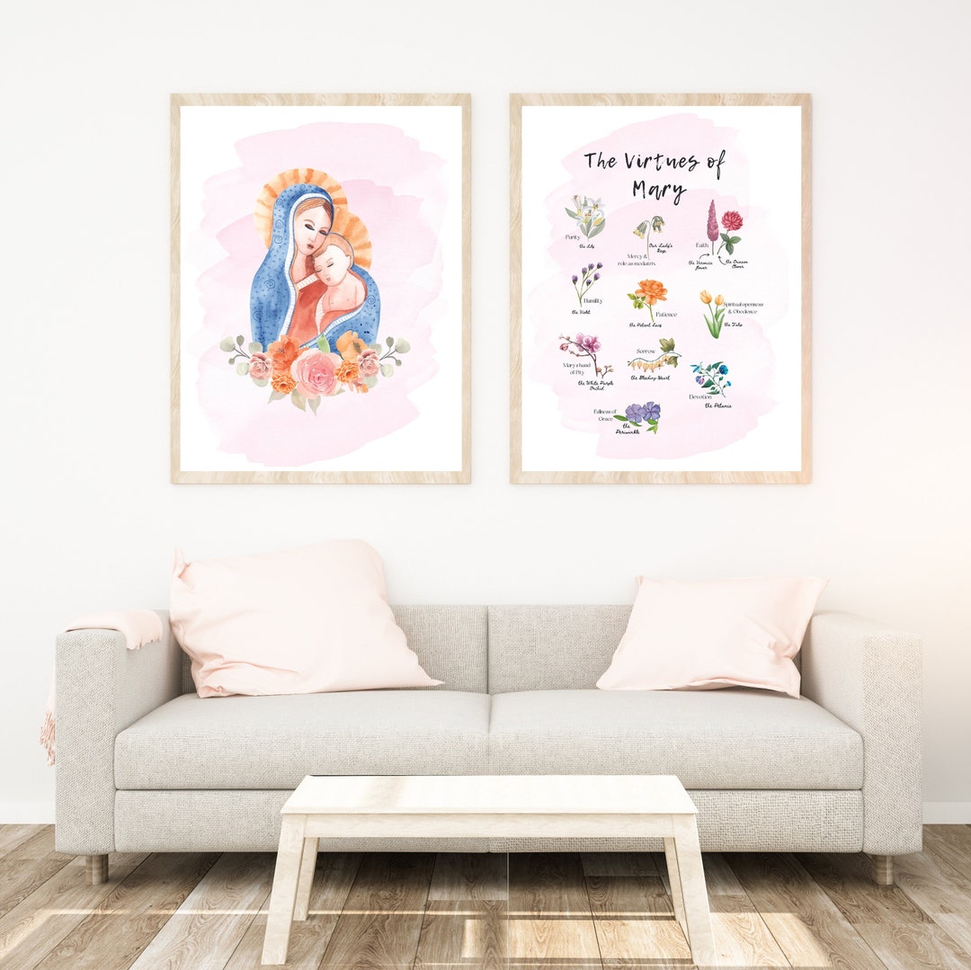 Mary's Virtues Botanical Collection | Watercolor Madonna and Child ...