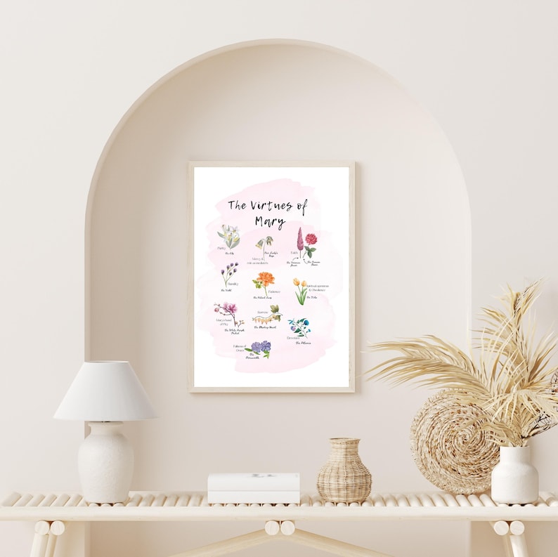 Mary's Virtues Catholic Art Print Catholic Gifts for Women Nursery ...