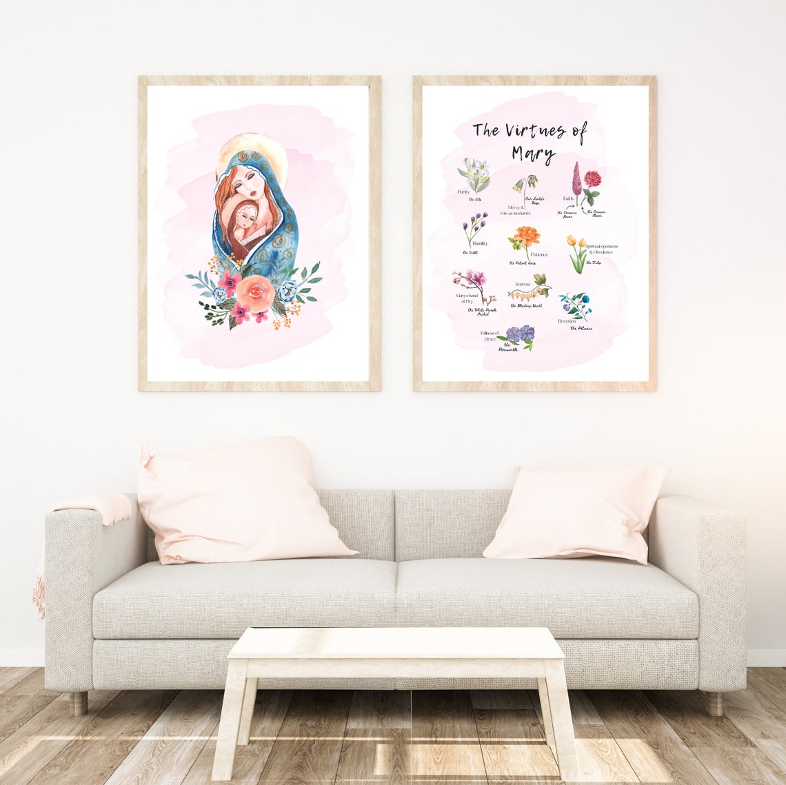 Marian Garden Art Botanical Collection Watercolor Madonna and Child ...