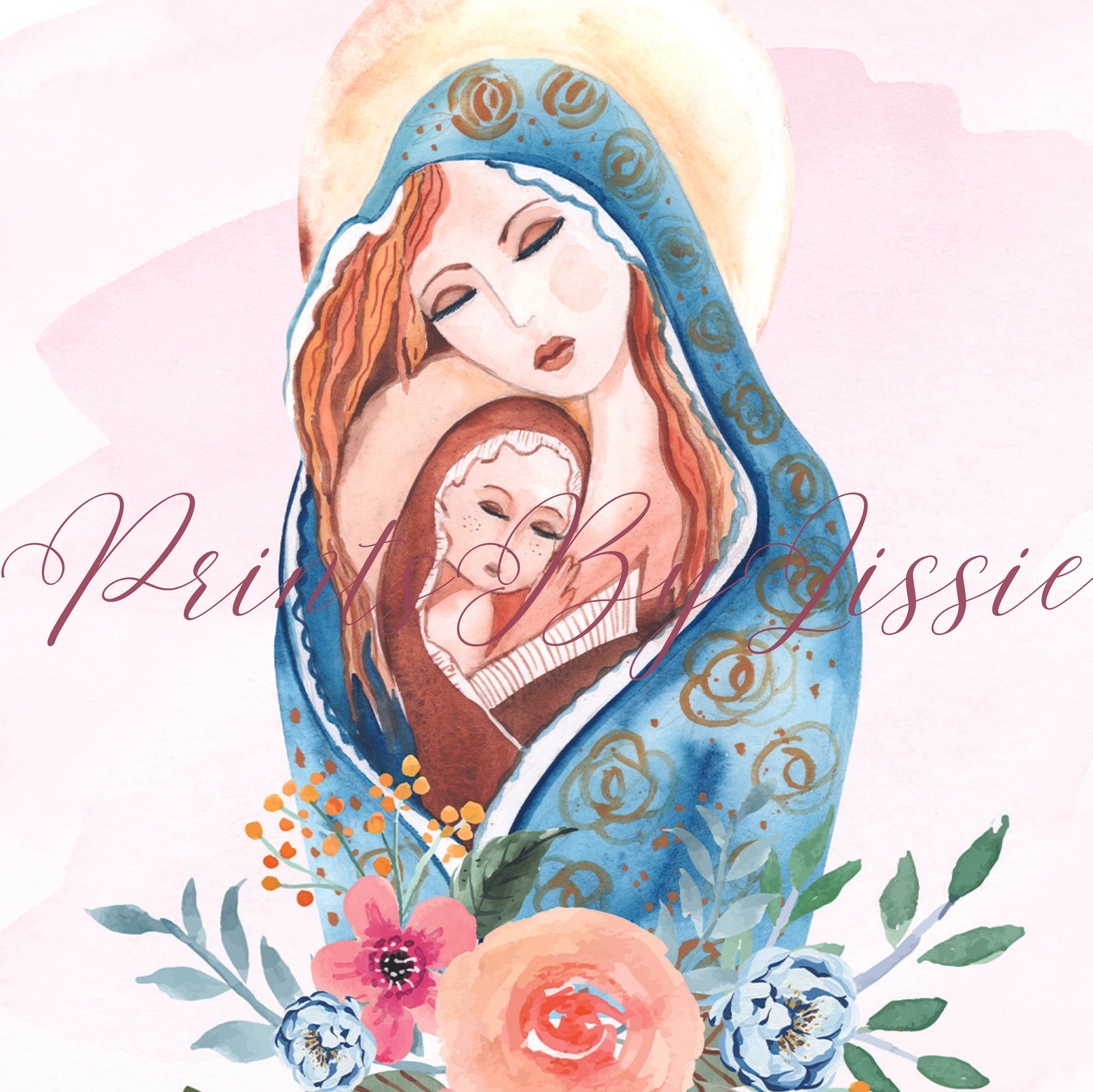 Marian Garden Art Botanical Collection Watercolor Madonna and Child ...