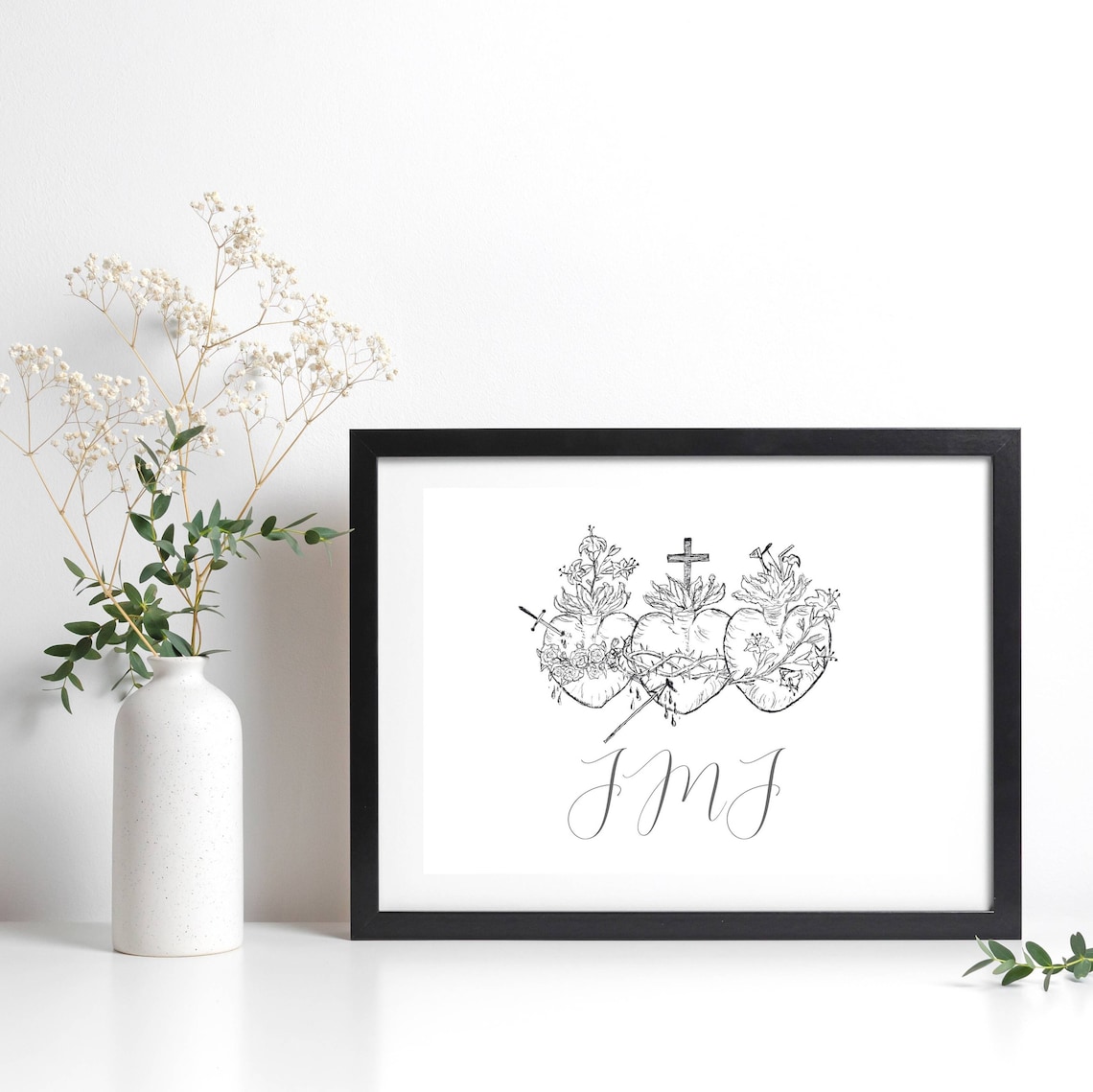 Jesus, Mary, and Joseph JMJ Holy Family Hearts Printable Religious Home ...