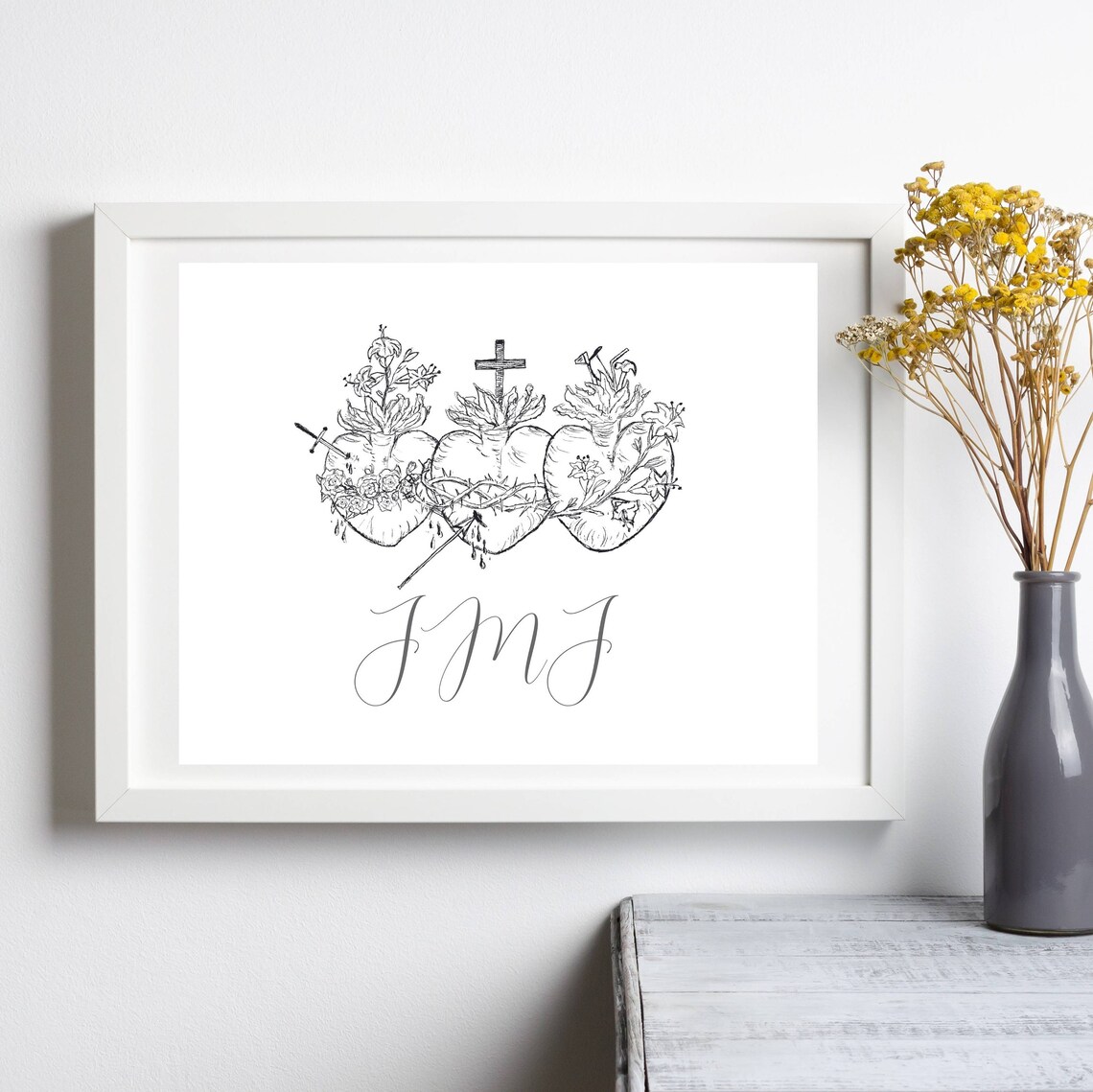 Jesus, Mary, and Joseph JMJ Holy Family Hearts Printable Religious Home ...