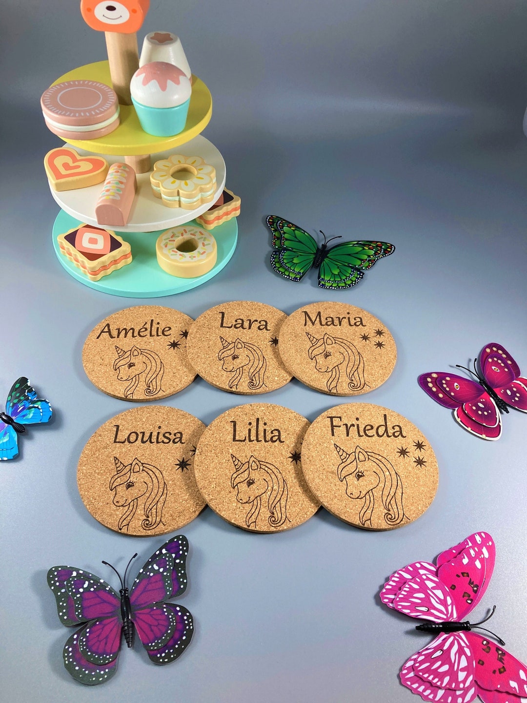 Unicorn Cork Coaster Personalized, Name Children, Birthday, Place Cards ...