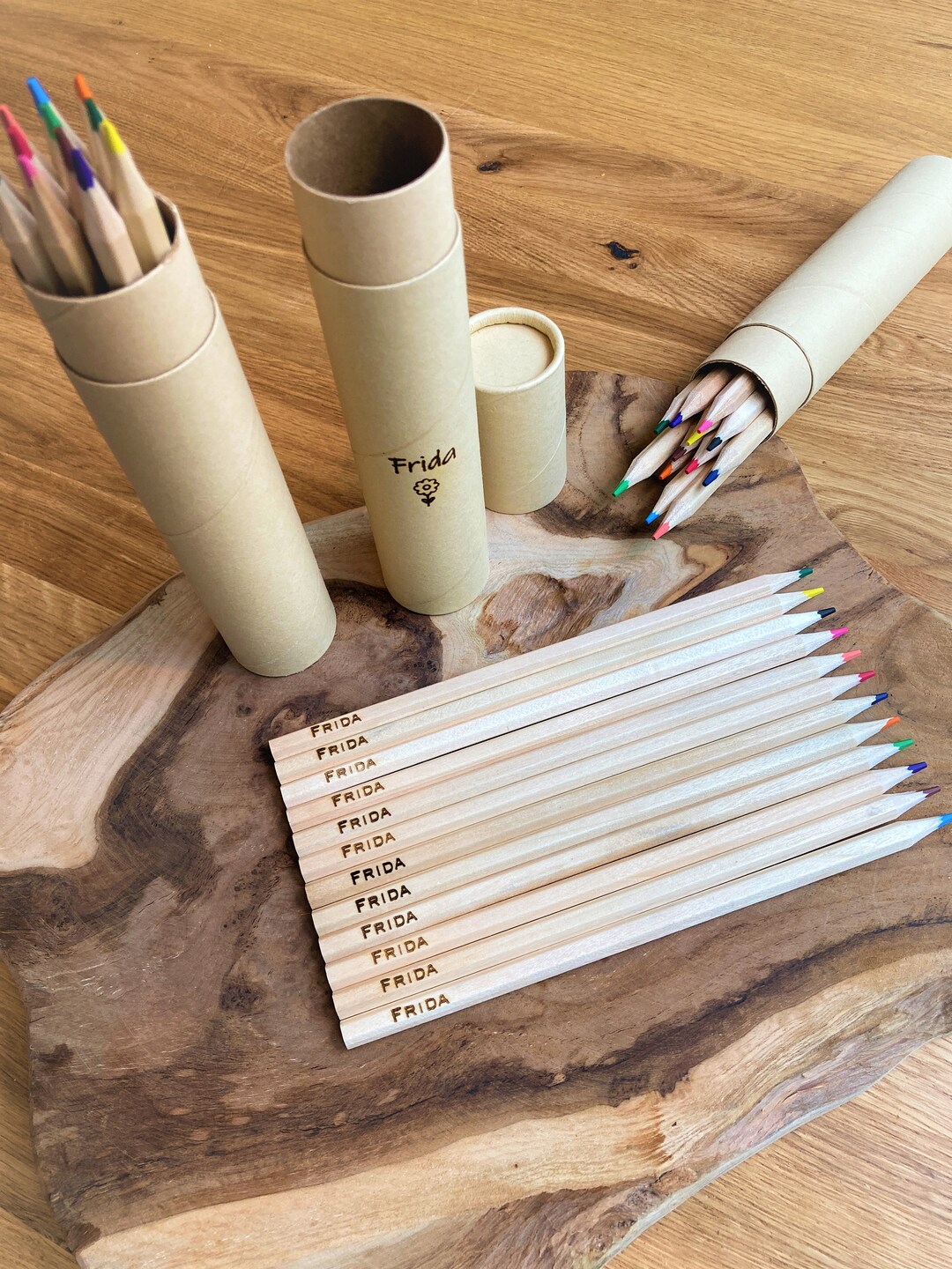 12 Colored Pencils With Desired Engraving Natural Wood - Etsy
