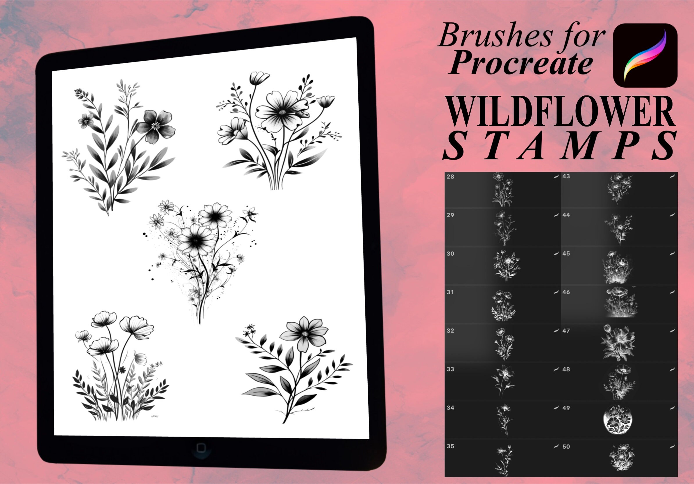 55+ Digital Wildflower Stamps for Procreate - Etsy