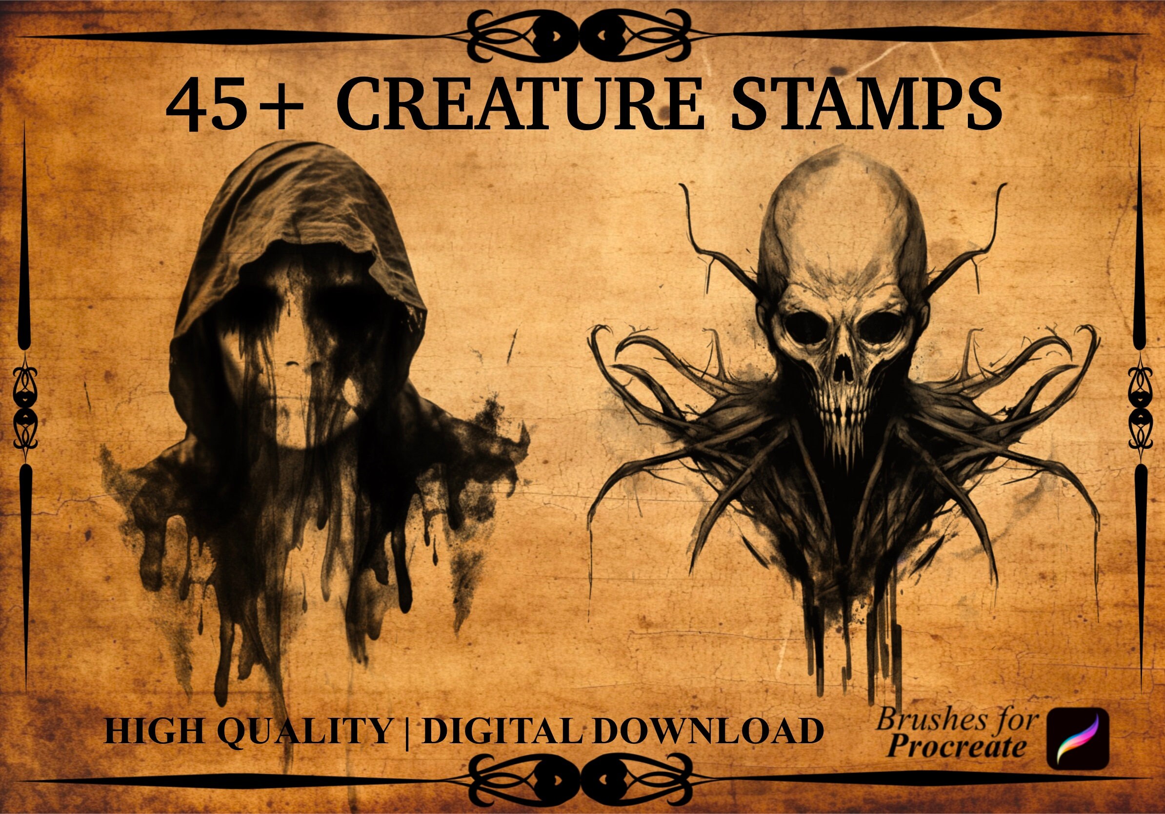 45 Creepy Creature Procreate Brush Stamps Dark Arts - Etsy