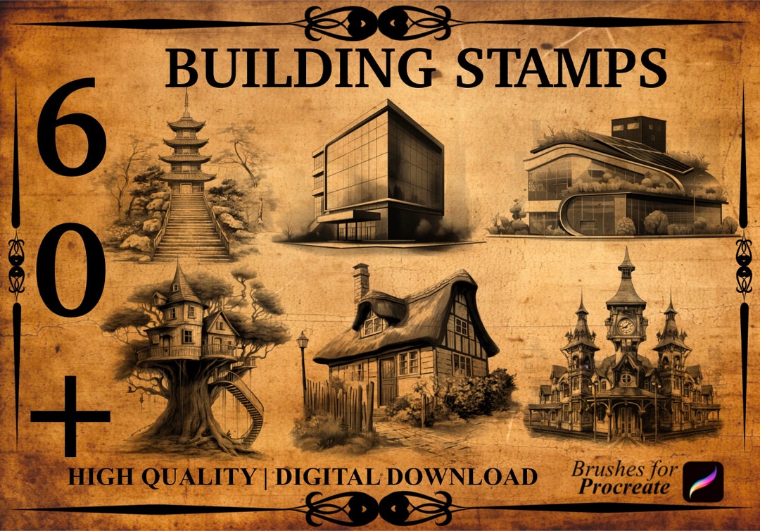 60+ Building Procreate Brush Stamps | Infrastructure | Architecture - Etsy