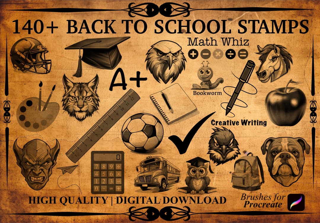 Back to School Procreate Brush Stamps | School Mascots & Sports ...