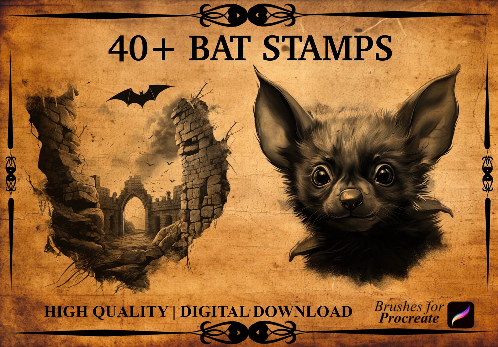 40+ Bat Procreate Brush Stamps - Etsy