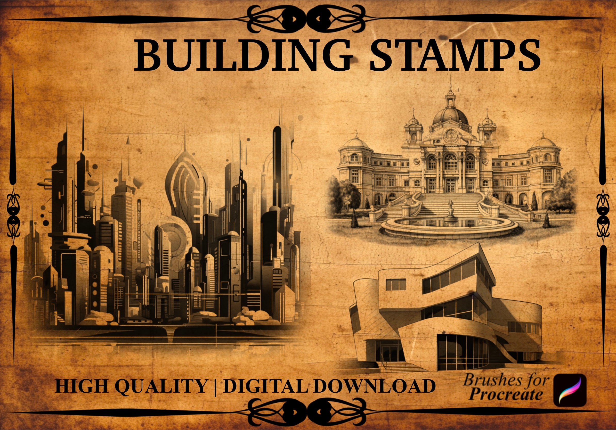 60+ Building Procreate Brush Stamps | Infrastructure | Architecture - Etsy
