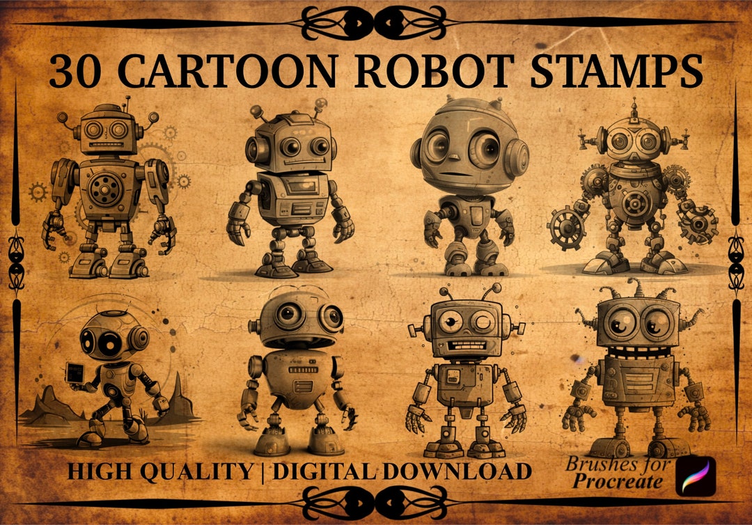 30 Cartoon Robot Procreate Brush Stamps - Etsy