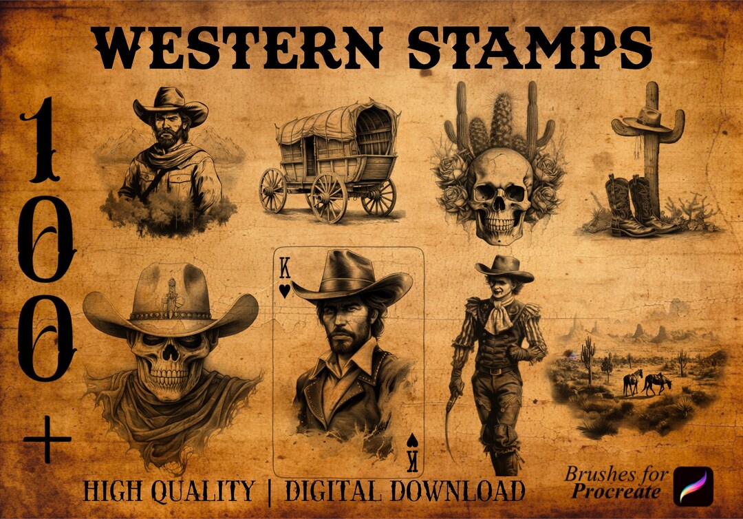 100+ Western Procreate Stamps | Volume 1 - Etsy