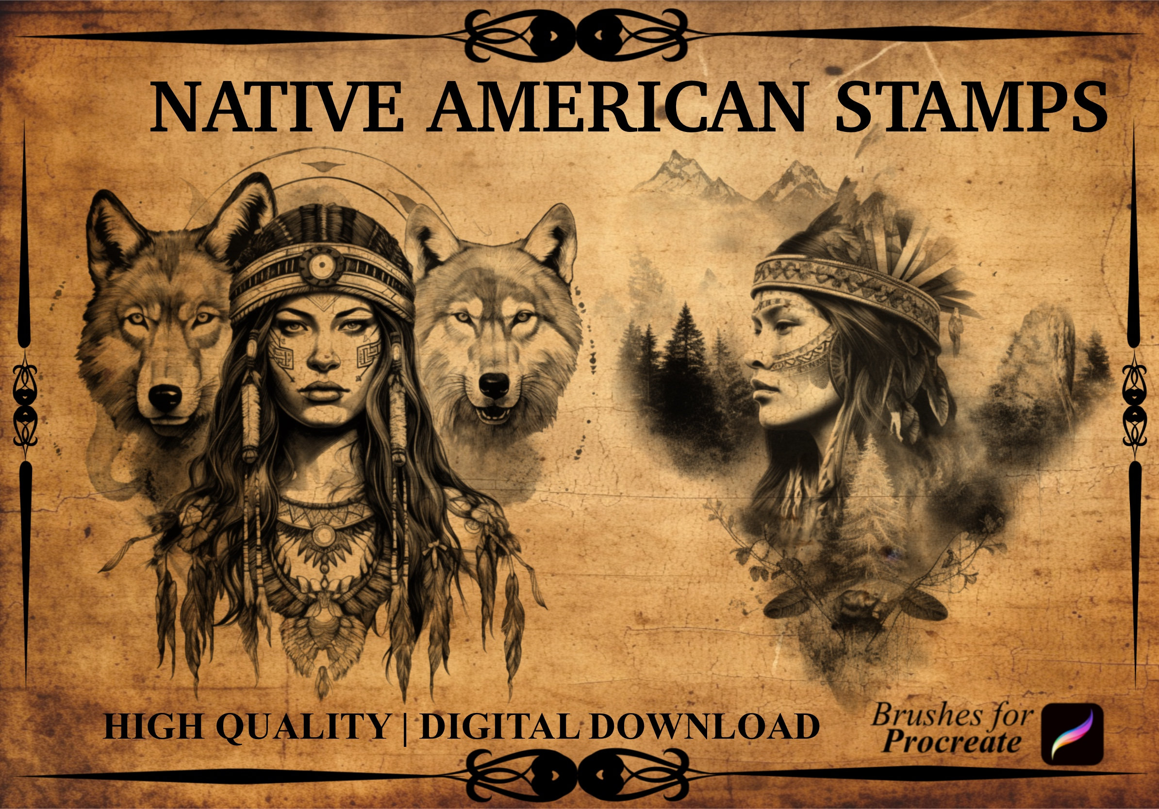 55 Native American Procreate Brush Stamps - Etsy