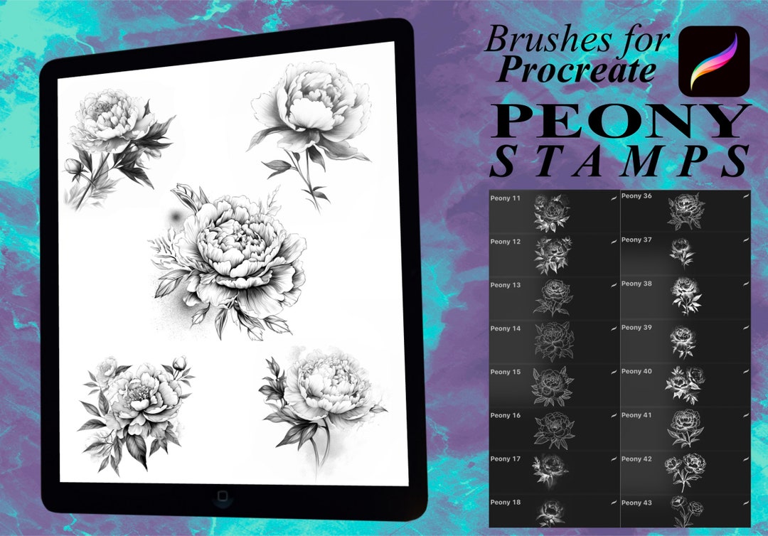 55+ Digital Peony Stamps for Procreate - Etsy