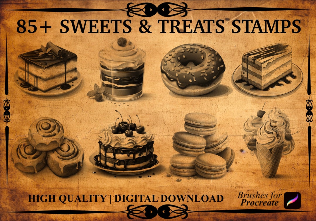85+ Sweet & Treat Procreate Brush Stamps | Dessert Stamps - Etsy