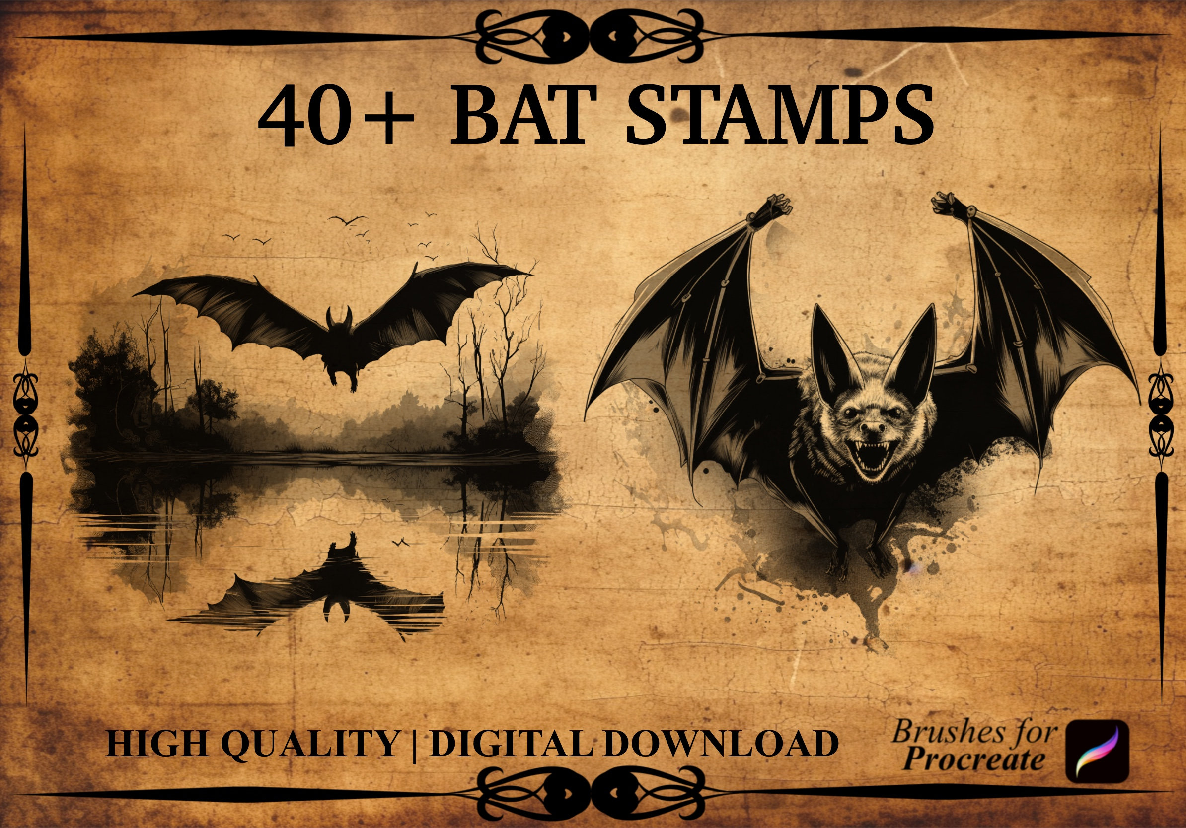 40 Bat Procreate Brush Stamps - Etsy