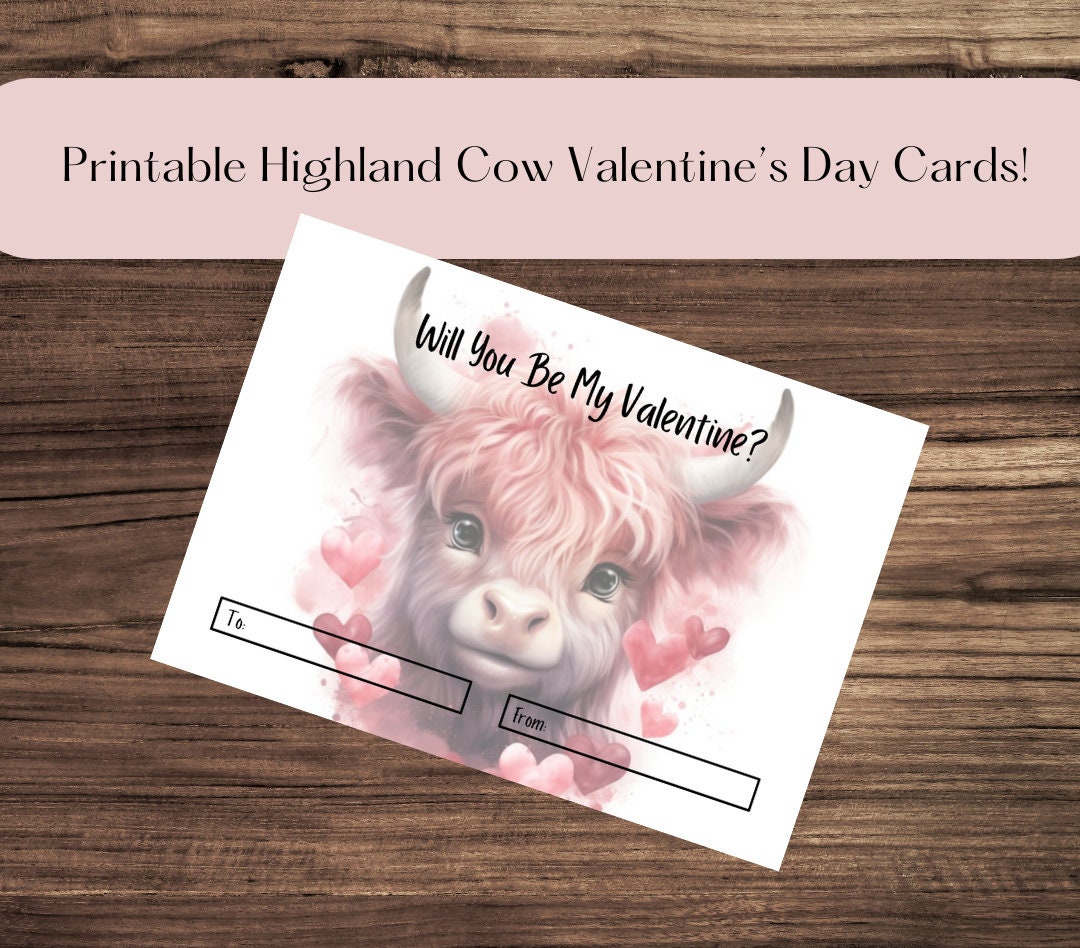 Printable Highland Cow Valentines Day Cards Ready to Print Instant ...