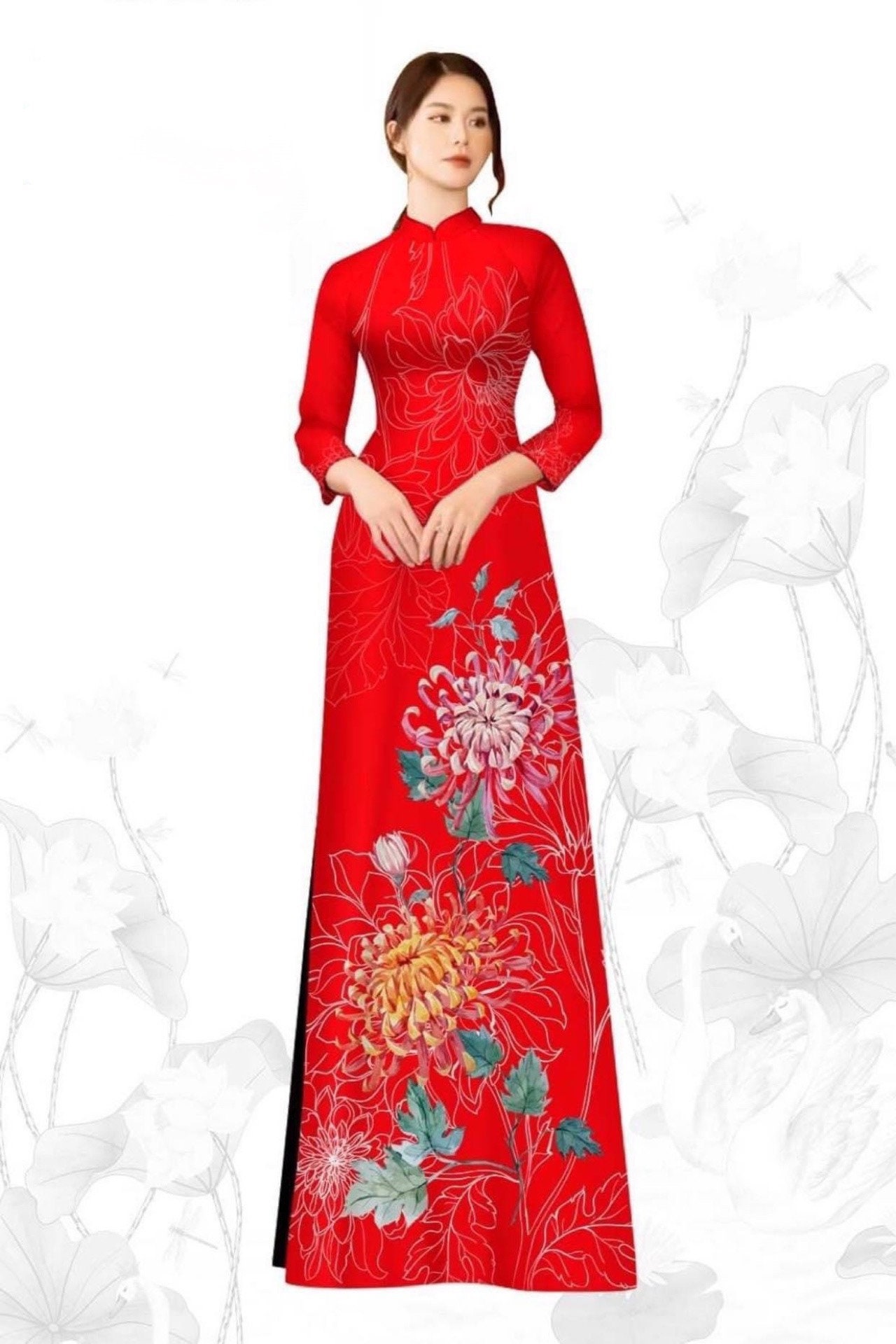 Full Color Vietnamese Ao Dai,Áo Dài 3d Hoa Tiet , Ao Dai for Women, Ao ...