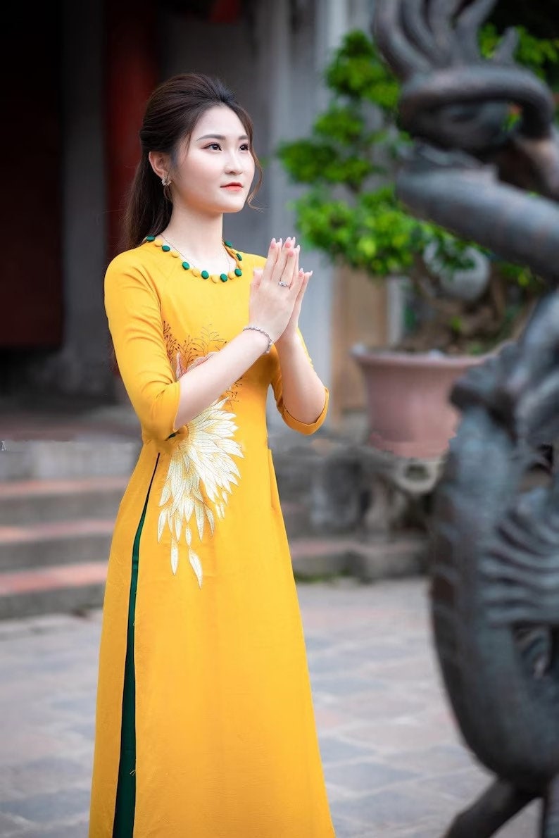 Handmade Vietnamese Ao Dai Dress: Embroidered Silk, Traditional Style ...