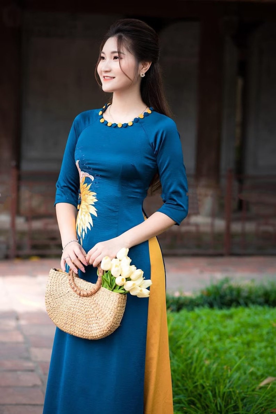 Handmade Vietnamese Ao Dai Dress: Embroidered Silk, Traditional Style ...