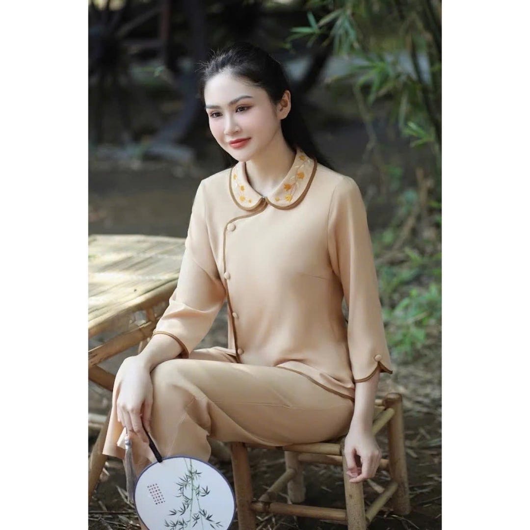 Beige Silk Blend Áo Dài Bà Ba Set: Traditional Vietnamese Outfit - Etsy