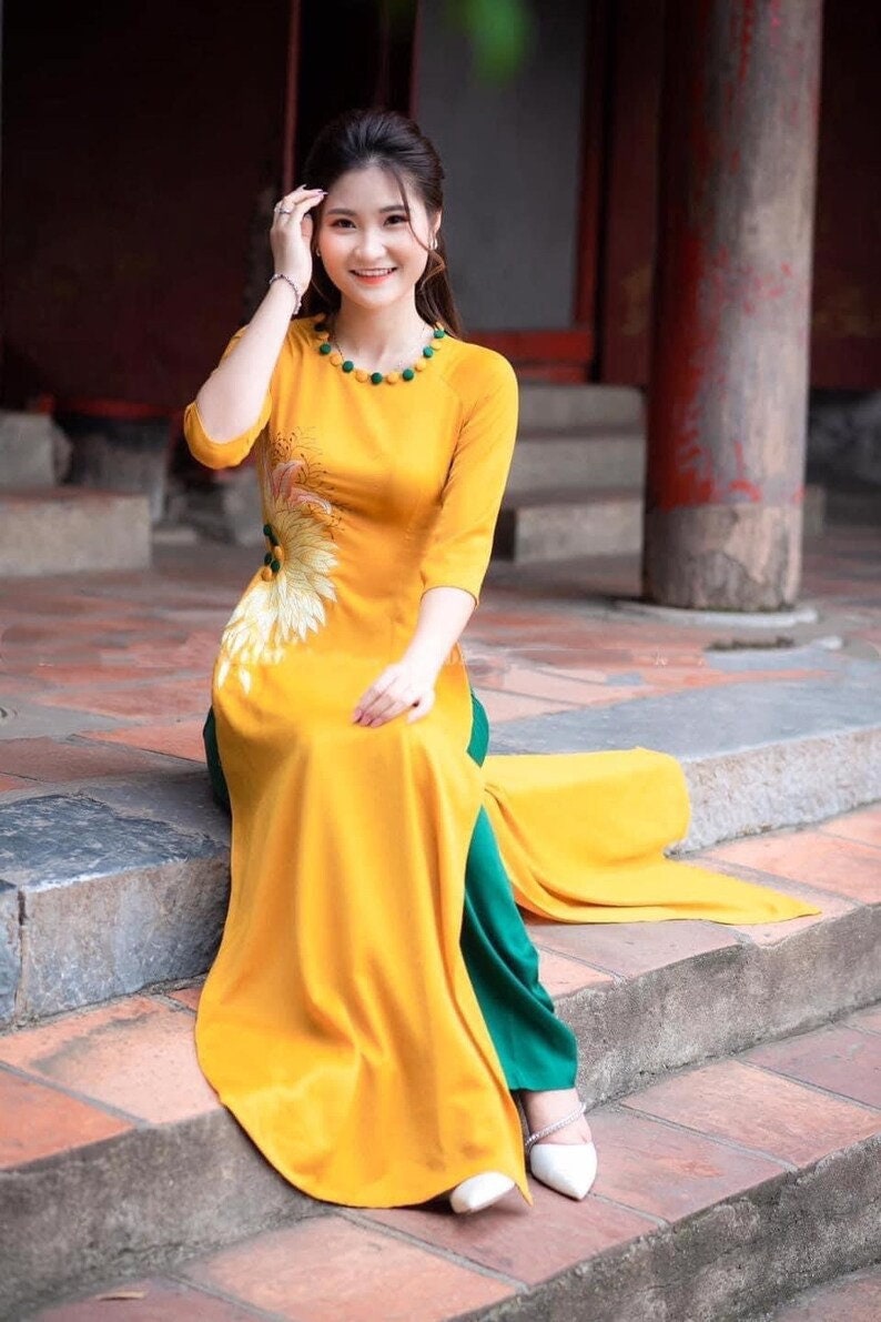 Handmade Vietnamese Ao Dai Dress: Embroidered Silk, Traditional Style ...