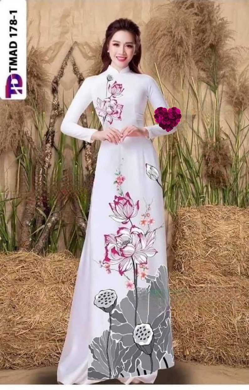White Floral Vietnamese Ao Dai Dress: Silk Traditional Gown - Etsy