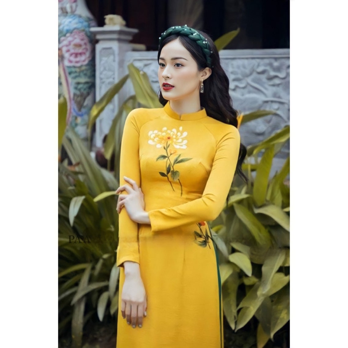 Yellow Vietnamese Ao Dai: Handcrafted Silk Floral Dress - Etsy