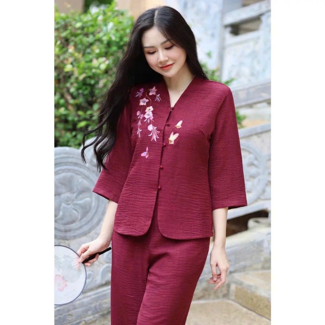 Embroidered Silk Ao Dai Ba Ba Set: Traditional Vietnamese Outfit - Etsy