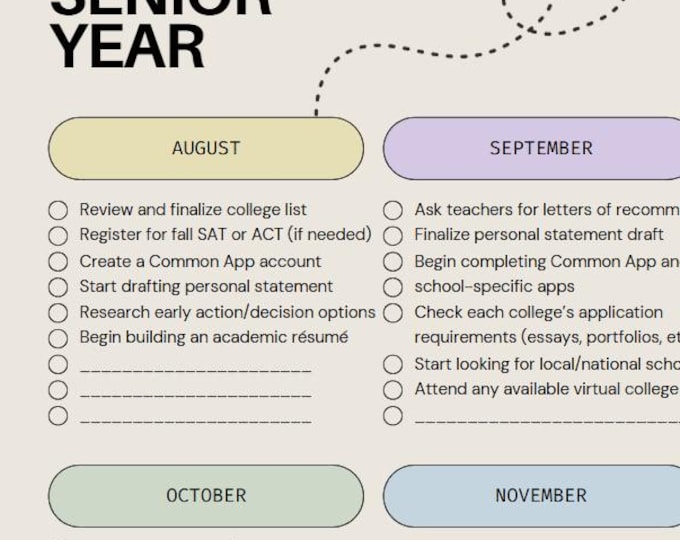 SENIOR YEAR Timeline and Checklist Worksheet - Etsy