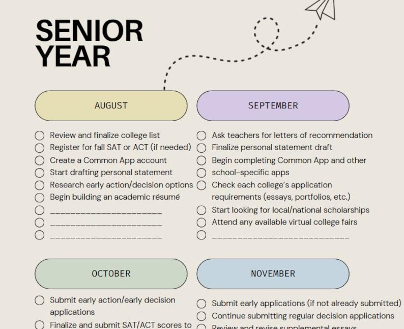 SENIOR YEAR Timeline and Checklist Worksheet - Etsy