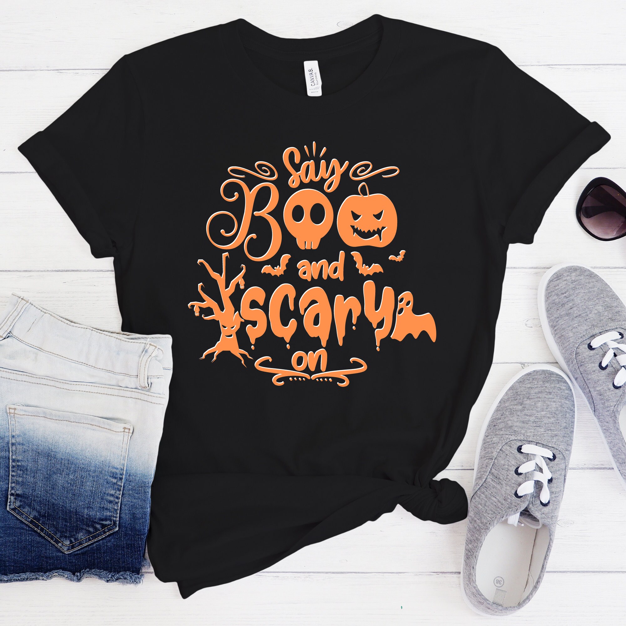 Say Boo And Scary On T-shirt | Halloween T-shirt , Holiday T-Shirt ...